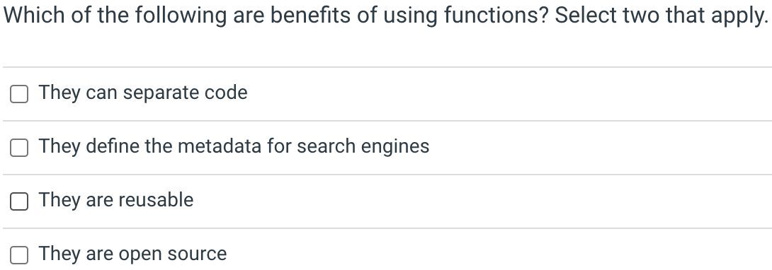 Solved Which of the following are benefits of using | Chegg.com