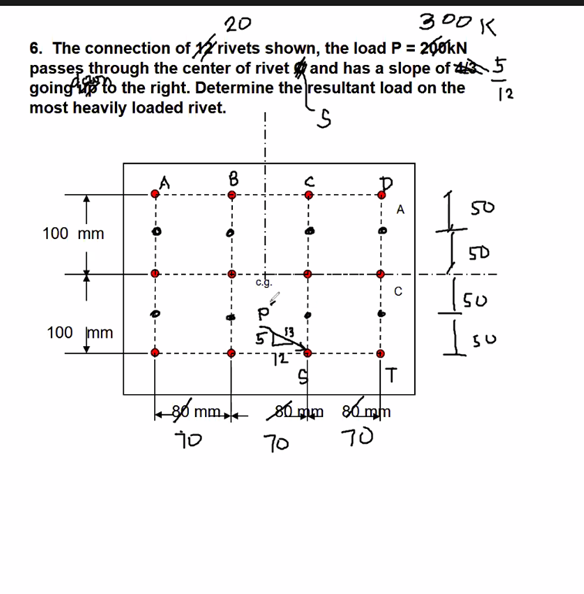 The connection of 20 rivets shown, the load P= 300 K | Chegg.com