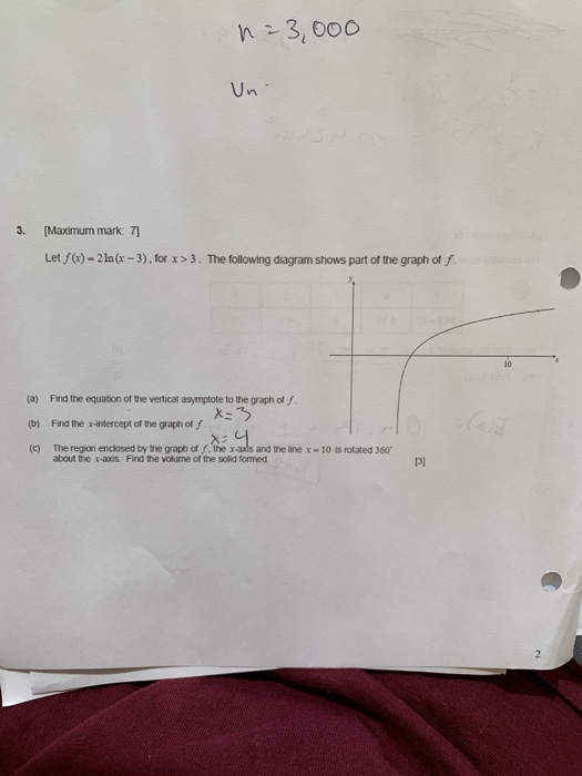 Solved 3, 00o 3. [Maximum mark: 7 Let f(a)-2In(-3),for x>3. | Chegg.com
