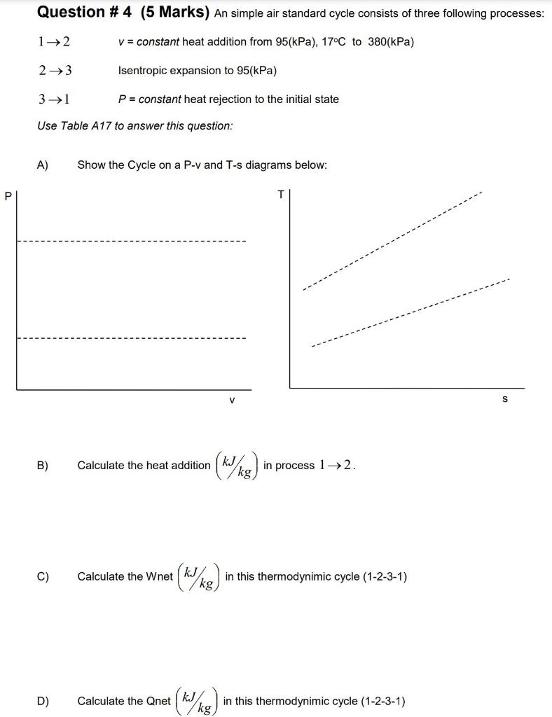 Solved Question #4 (5 Marks) An simple air standard cycle | Chegg.com