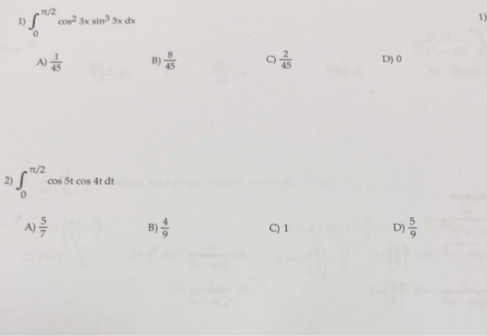 Solved 0092 3x sin 3x dx အ AN D) 0 cos 5t cos 4t dt | Chegg.com