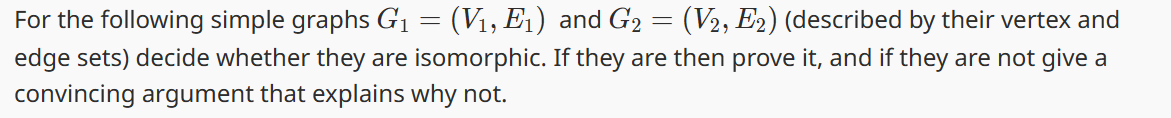 Solved For the following simple graphs G1=(V1,E1) and | Chegg.com