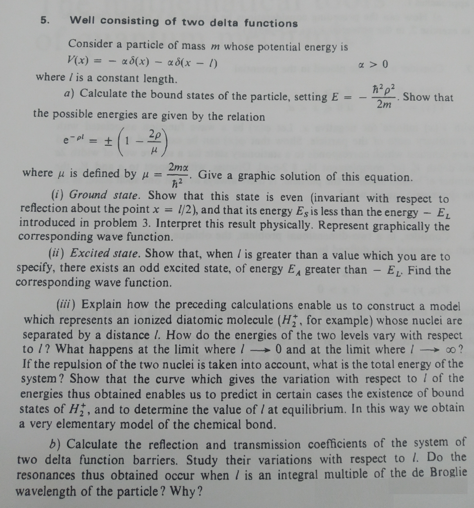 5. Well consisting of two delta functions Consider a | Chegg.com