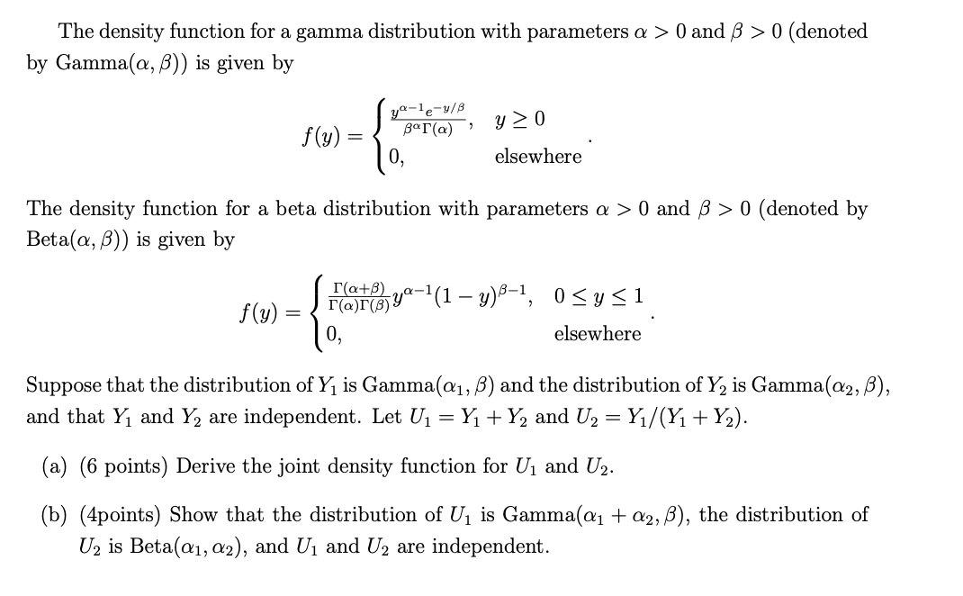 Solved The density function for a gamma distribution with | Chegg.com