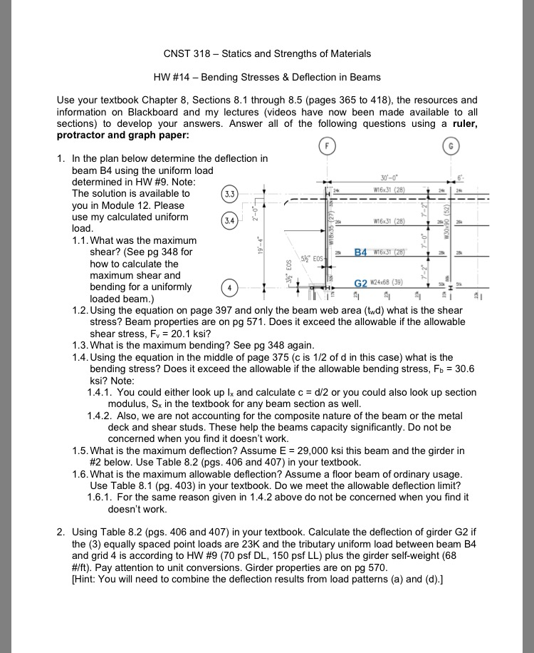 CNST 318 Statics and Strengths of Materials HW #14 | Chegg.com