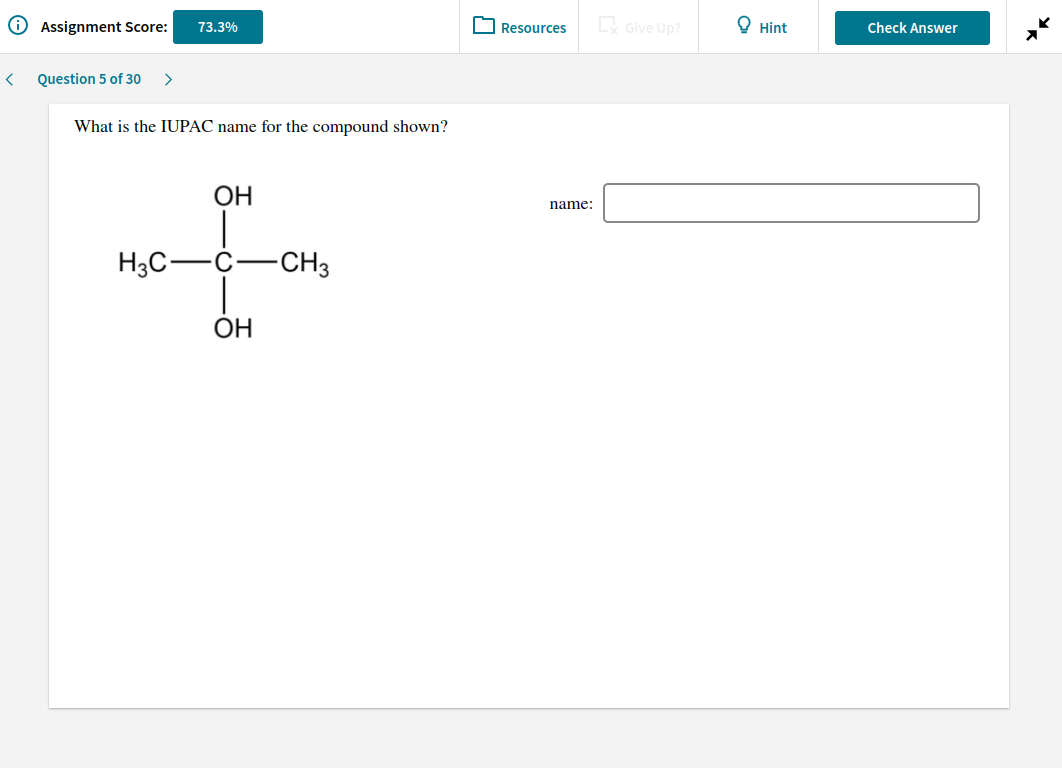 Solved Assignment Score: 73.3% Resources Give Up Hint Check | Chegg.com