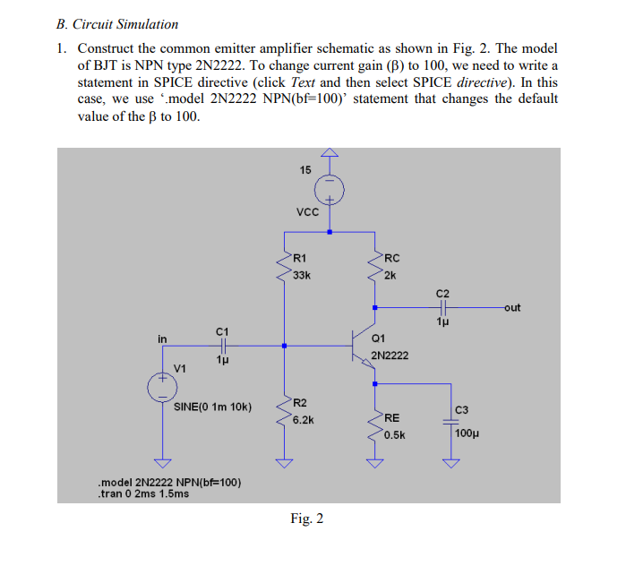 Solved B. Circuit Simulation 1. Construct the common emitter | Chegg.com