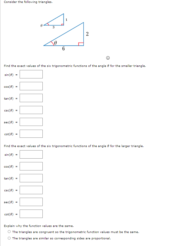 Solved Consider the following triangles. (i) Find the exact | Chegg.com
