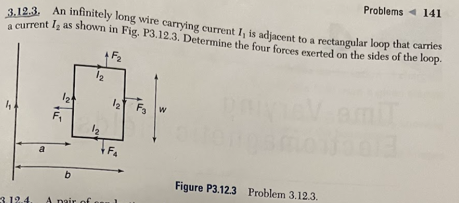 Solved 3.12.3. An infinitely long wire carrying current I1 | Chegg.com