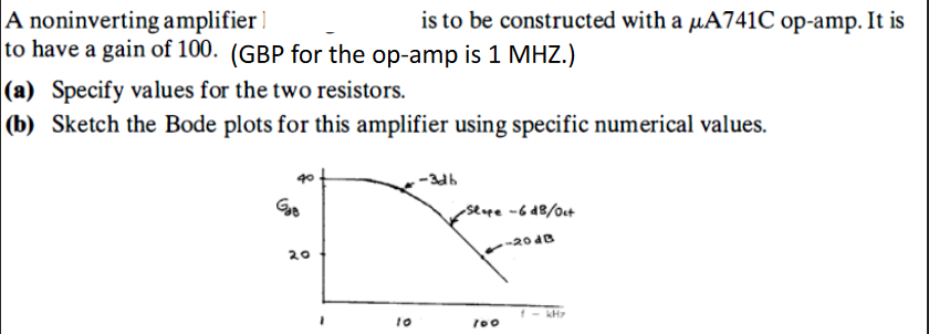 Solved A noninverting amplifier is to be constructed with a | Chegg.com