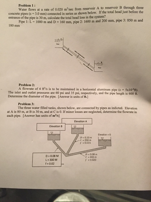 Solved Problem 1: Water flows at a rate of 0.020 m/sec from | Chegg.com