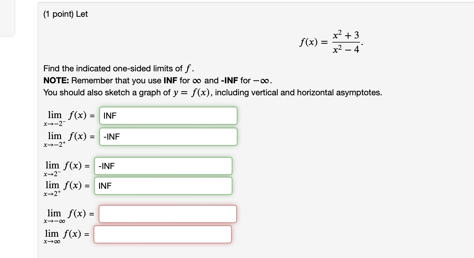 Solved f(x)=x2−4x2+3 Find the indicated one-sided limits of | Chegg.com