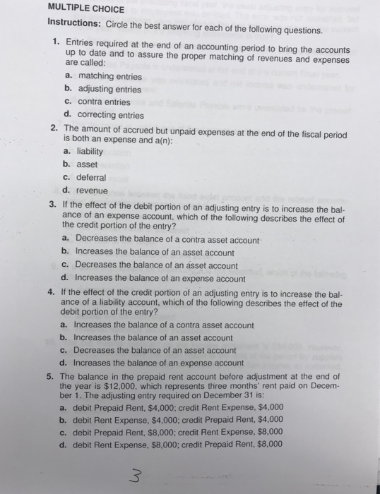 Solved MULTIPLE CHOICE Instructions Circle The Best Answer Chegg