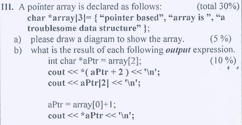 Solved III. A pointer array is declared as follows: (total | Chegg.com