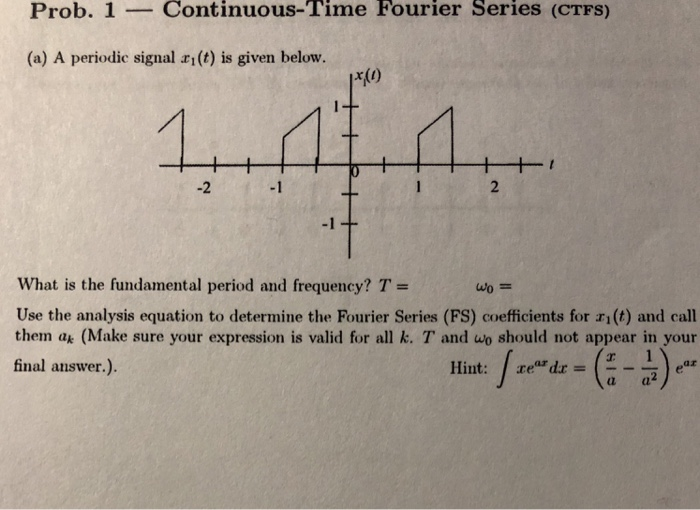 Solved Prob. 1 (cont.) -Continuous-Time Fourier Series | Chegg.com