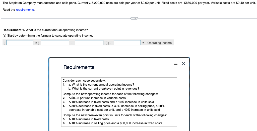 Solved The Stapleton Company manufactures and sells pens. | Chegg.com
