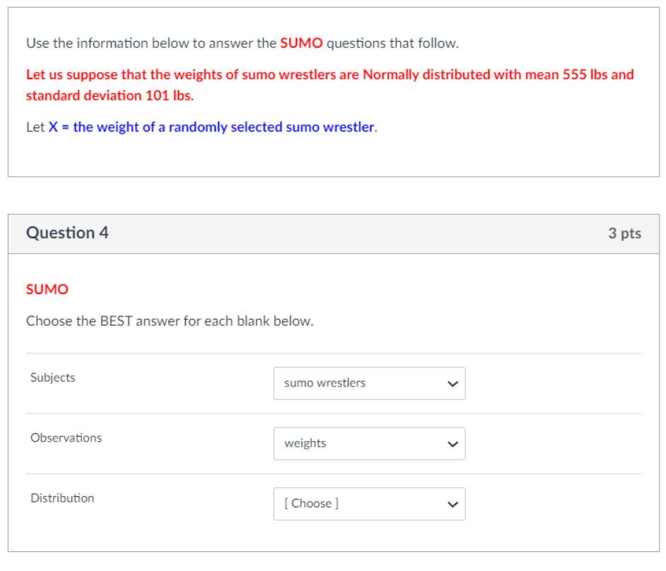 Solved Use the information below to answer the SUMO | Chegg.com