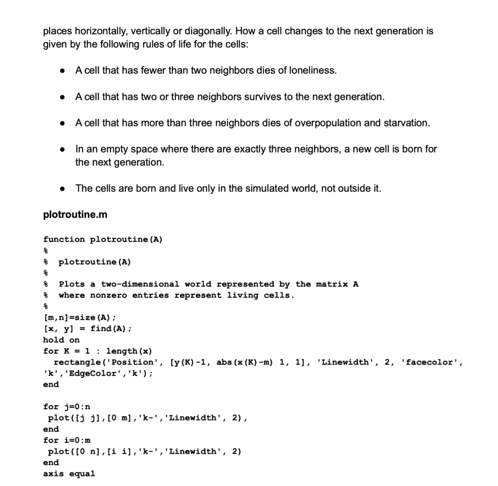 Solved Help MatLab implementation "Game of Life" Task A so | Chegg.com