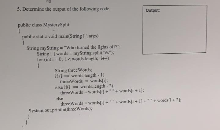 Solved 10 5. Determine the output of the following code. | Chegg.com