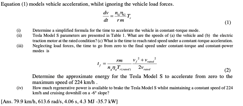 Equation (1) models vehicle acceleration, whilst | Chegg.com