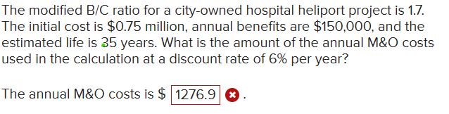 Solved The modified B/C ratio for a city-owned hospital | Chegg.com