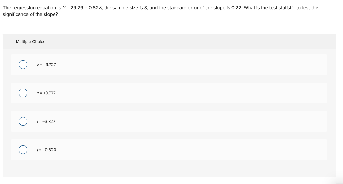 Solved The regression equation is Y = 29.29 - 0.82x, the | Chegg.com