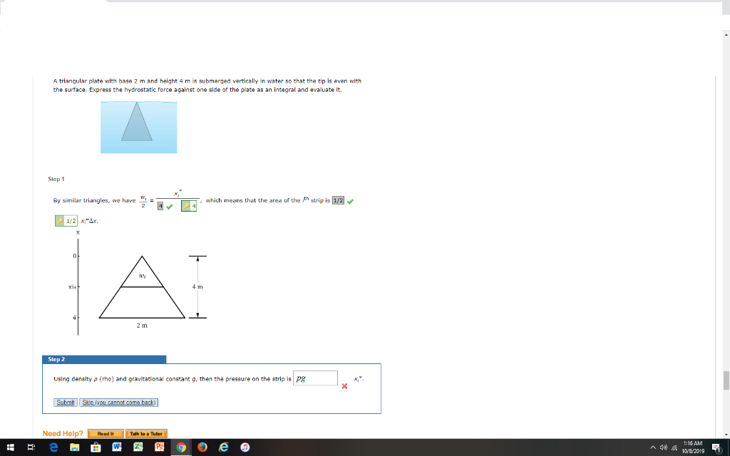 Solved Quesrion: A triangular plate with base 2 m and height | Chegg.com