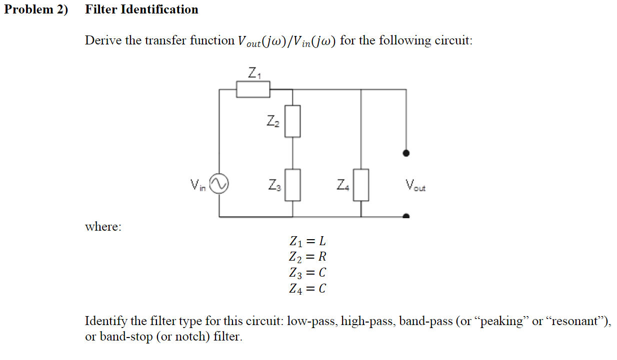 Solved Derive the transfer function Vout (jω)/Vin(jω) for | Chegg.com