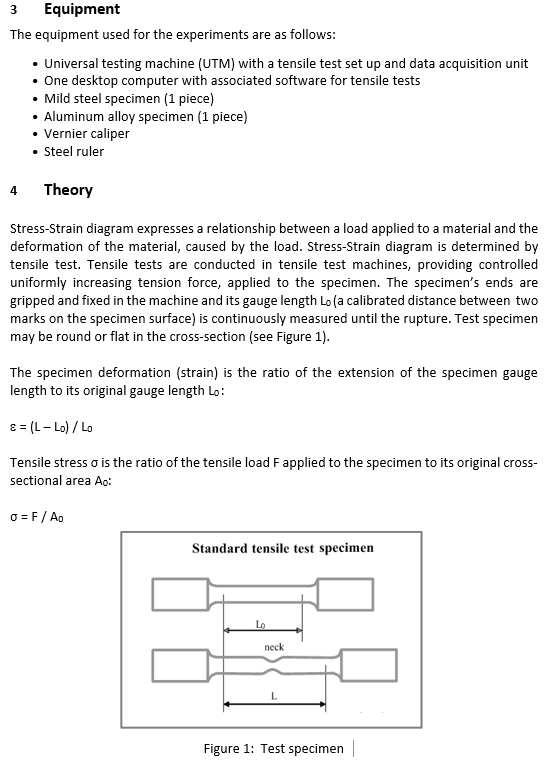 1 Introduction The uniaxial tensile test is a common | Chegg.com