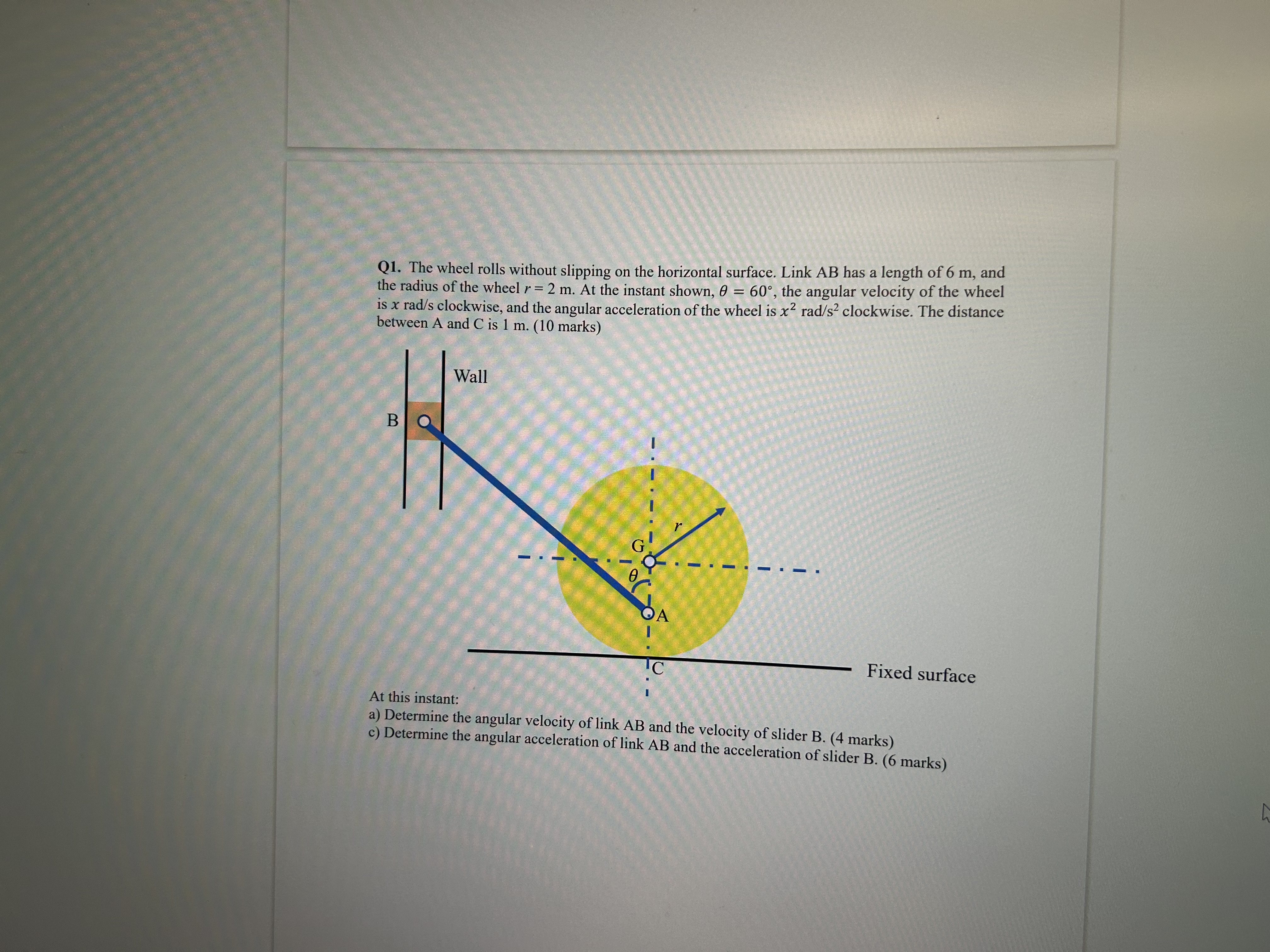 Solved Q1. ﻿The wheel rolls without slipping on ﻿the | Chegg.com