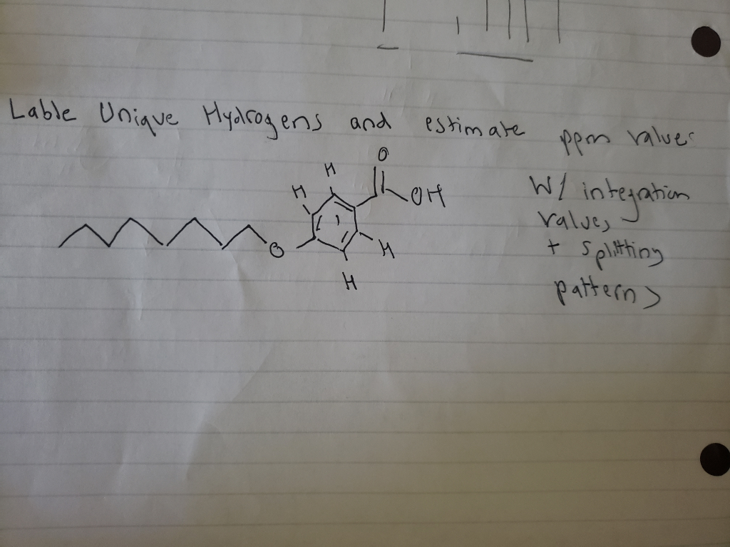 Solved Lable Unique Hydrogens and estimate ppm ralver hor W | Chegg.com
