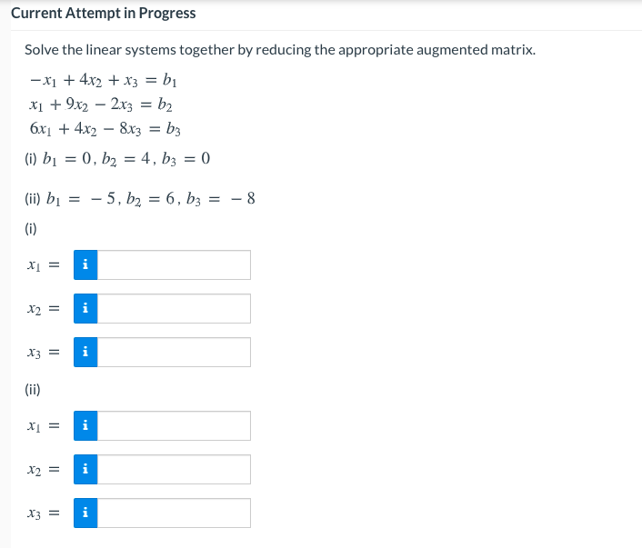 Solved Current Attempt in Progress Solve the linear systems | Chegg.com