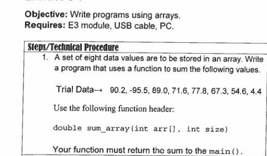 Solved Objective: Write programs using arrays. Requires: E3 | Chegg.com