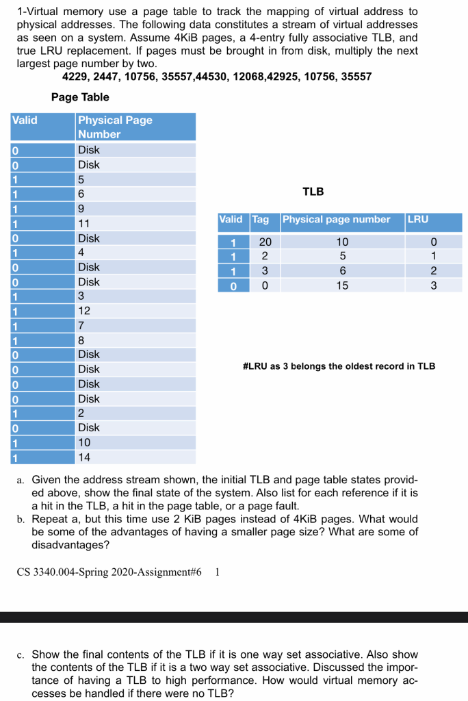 1-Virtual memory use a page table to track the | Chegg.com