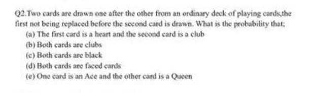Solved Q2.Two cards are drawn one after the other from an | Chegg.com