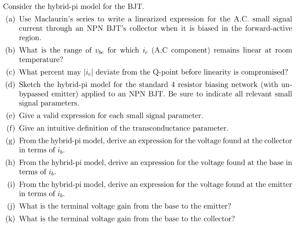 3. Consider the hybrid-pi model for the BJT. (a) Use | Chegg.com