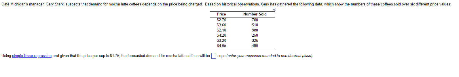 Solved \begin{tabular}{cc} \hline Price & Number Sold \\ | Chegg.com
