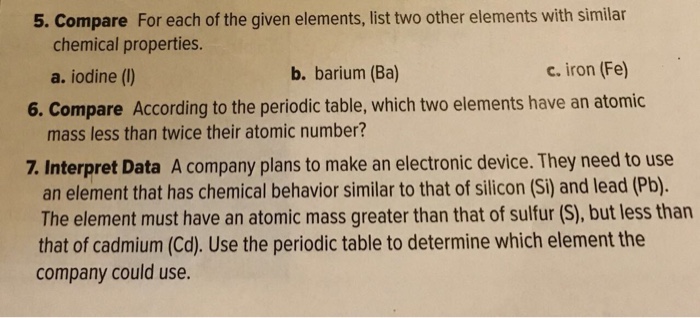 Solved 5. Compare For each of the given elements, list two | Chegg.com