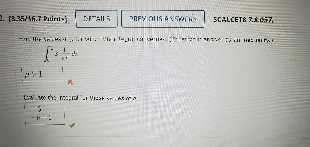 Solved Find the values of p for which the integral | Chegg.com