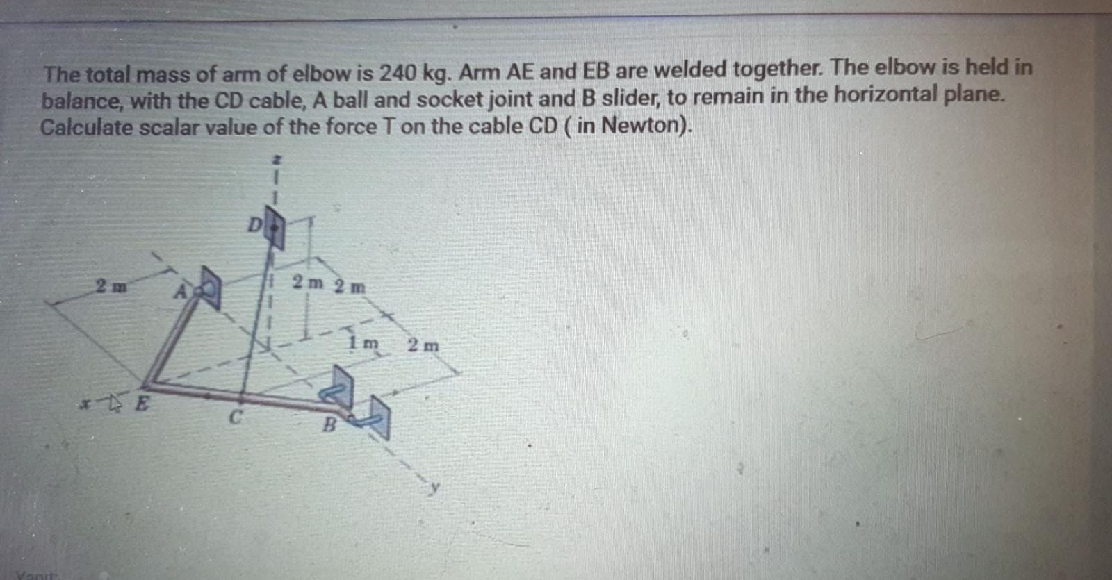 Solved The total mass of arm of elbow is 240 kg. Arm AE and | Chegg.com