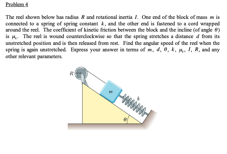 Solved Problem4 The reel shown below has radius R and | Chegg.com