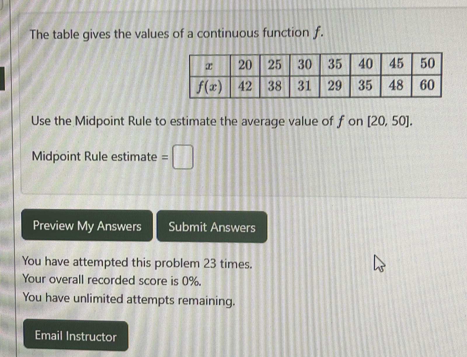 Solved The table gives the values of a continuous function | Chegg.com