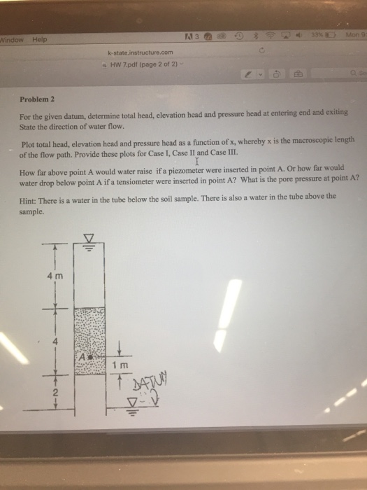 Solved For the given datum, determine total head, elevation | Chegg.com