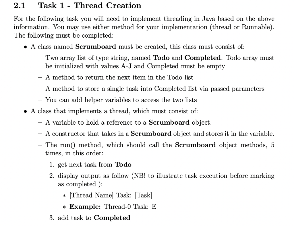 Solved 2.1 Task 1 - Thread Creation For the following task | Chegg.com