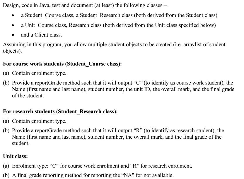 Solved First, you need to design, code in Java, test and | Chegg.com