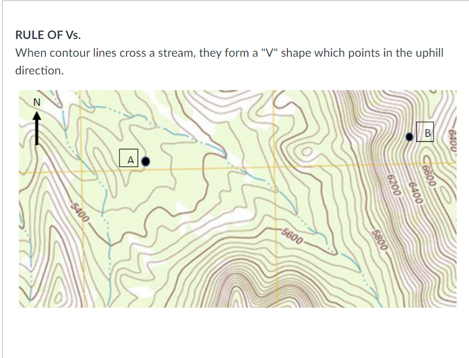 Solved RULE OF Vs. When contour lines cross a stream, they | Chegg.com