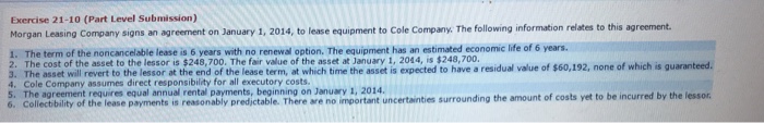 Solved Exercise 21-10 (Part Level Submission) Morgan Leasing | Chegg.com