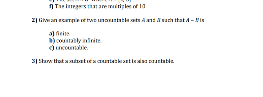 Solved f) The integers that are multiples of 10 2) Give an | Chegg.com