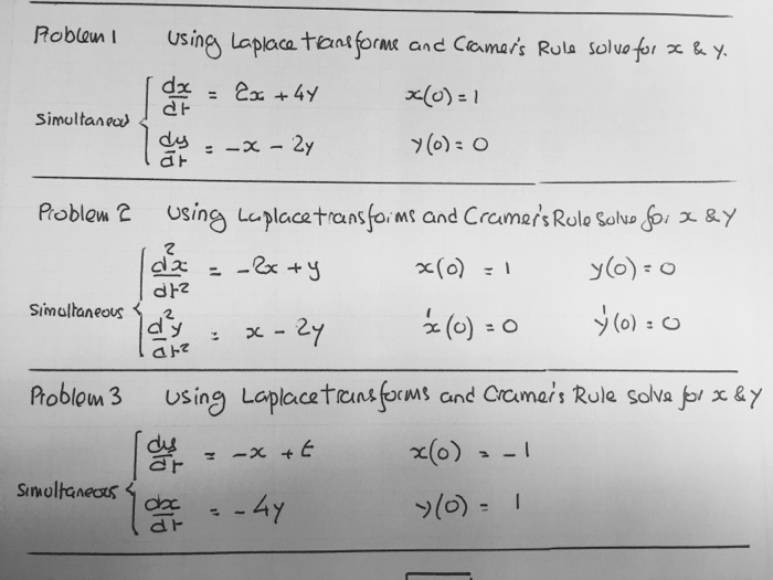 Solved Using Laplace transform and Cramer's Rule solve for x | Chegg.com