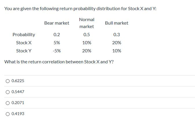 Solved You are given the following return probability | Chegg.com